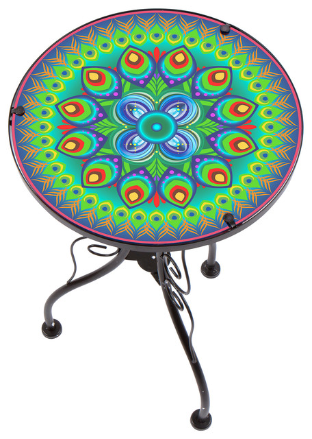22" Peacock Design Glass & Metal Side Table - Contemporary - Side ...