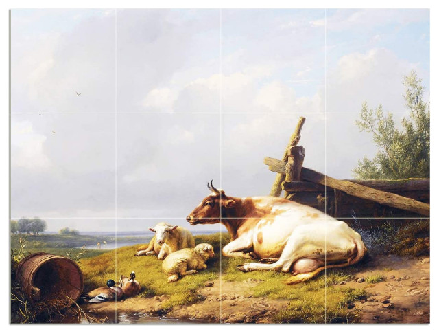 Tile Mural CATTLE ON THE WATERFRONT sheep lamb Backsplash, Four Inch ...