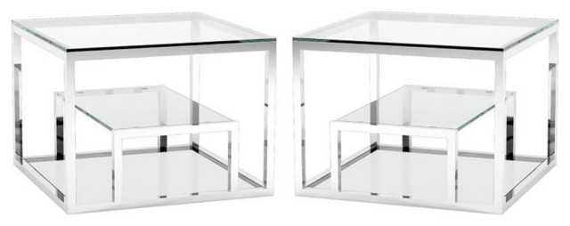 Home Square Multi Shelves Steel End Table in Silver Finish - Set of 2 ...