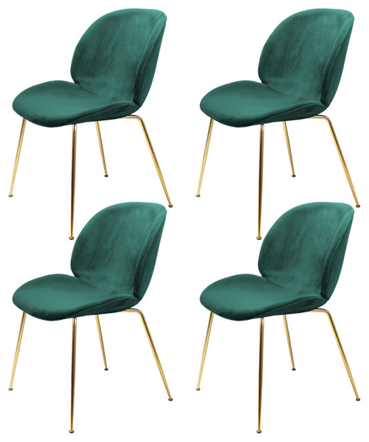 Green Velvet Shell Dining Chairs With Gold Legs, Set of 4 - Midcentury ...