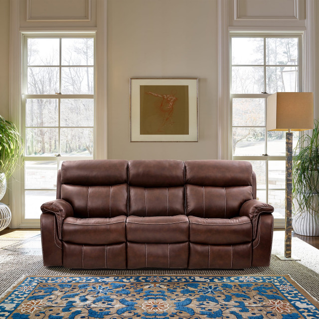 Modern Reclining Sofa, Genuine Leather Seat With Power Headrest ...