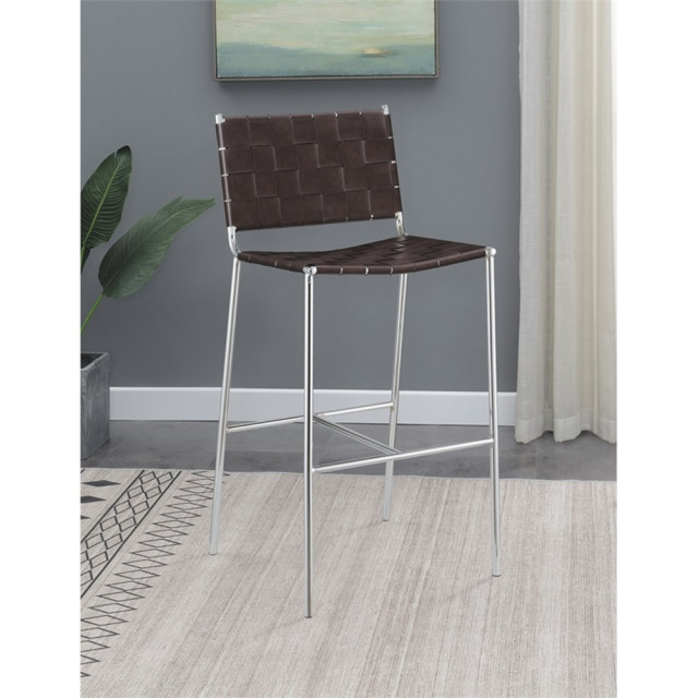 Coaster Upholstered Faux Leather Bar Stool with Open Back in Brown, Bar ...