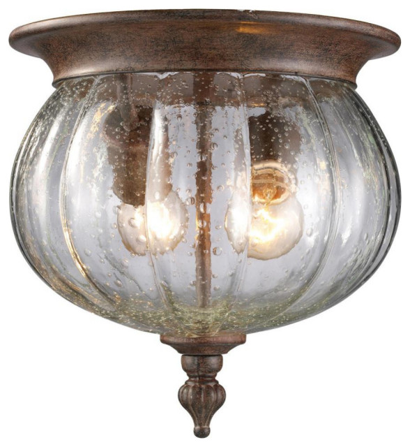 Belmont Outdoor Flush Ceiling Mount Fixture 2-Light, Bronze Clear Shade ...