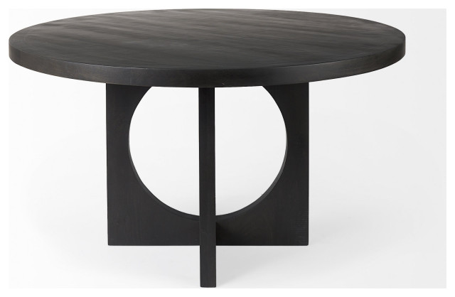 Black Wood Round Geometric Dining Table - Transitional - Dining Tables ...