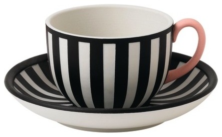Wedgwood Teacup and Saucer, Bute Black, White and Pink - Contemporary ...