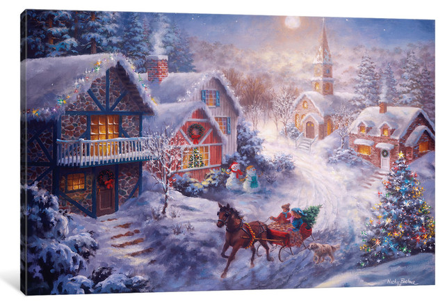 "In A One Horse Open Sleigh" by Nicky Boehme, Canvas Print, 12x8x0.75 ...