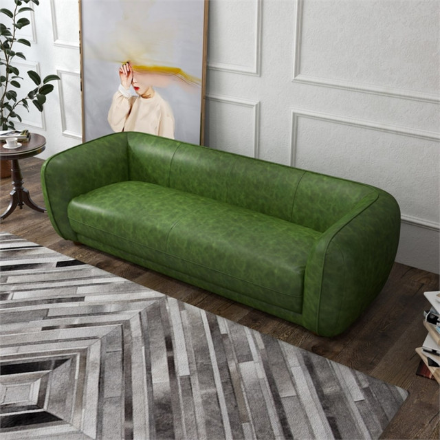 Maylo Mid Century Modern Luxury Italian Leather Couch in Green ...