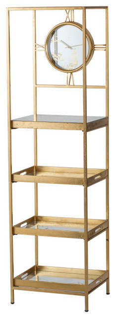 Benzara BM285115 Shelf With Clock, 4 Mirrored Tray Shelves, Iron Frame ...