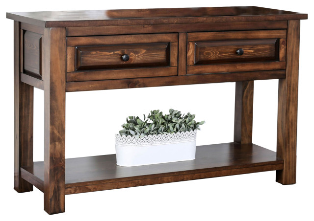 Transitional Sofa Table with Plank Top and 2 Drawers, Walnut Brown ...