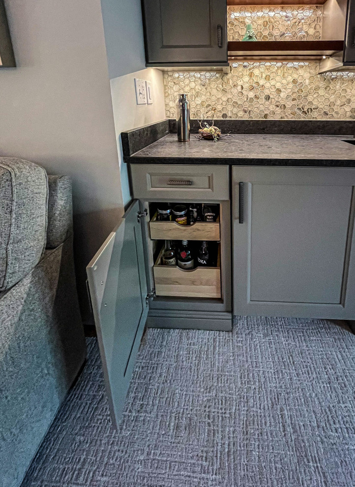 Wet Bar with Undercounter Beverage Center with Leathered Granite ...