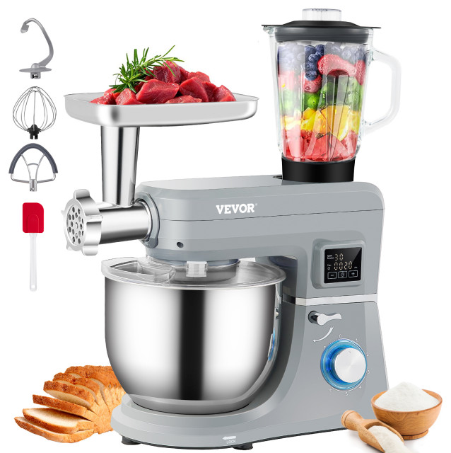 VEVOR 660W Stand Mixer 7.4Qt 6-Speed Tilt-Head Dough Mixer with Grinder ...