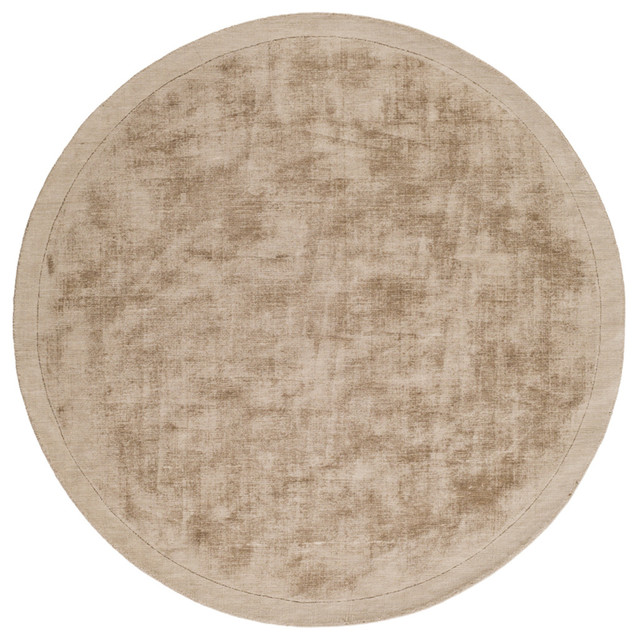 Silk Route Solid and Border Khaki Area Rug, 5'9" Round - Contemporary ...