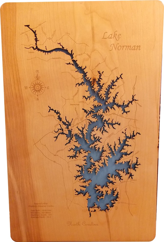 Wood Map Wall Hanging, Lake Norman North Carolina, Standout, Medium ... Wood Map Wall Hanging, Lake Norman North Carolina, Standout, Medium ...