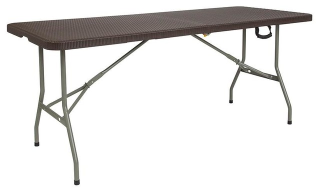 6-Foot Bi-Fold Brown Rattan Plastic Folding Table - Tropical - Folding ...