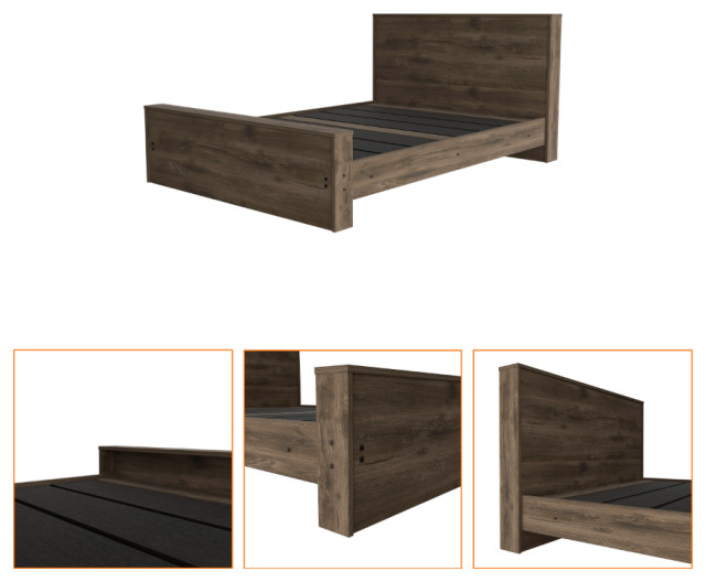 Braga Full Size Bed Base with Headboard, Dark Brown - Transitional ...