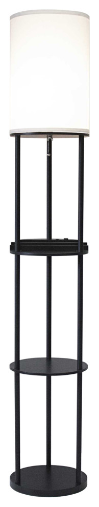 11"x11"x66.5" Black Wood Station Shelf Floor Lamp - Industrial - Floor ...