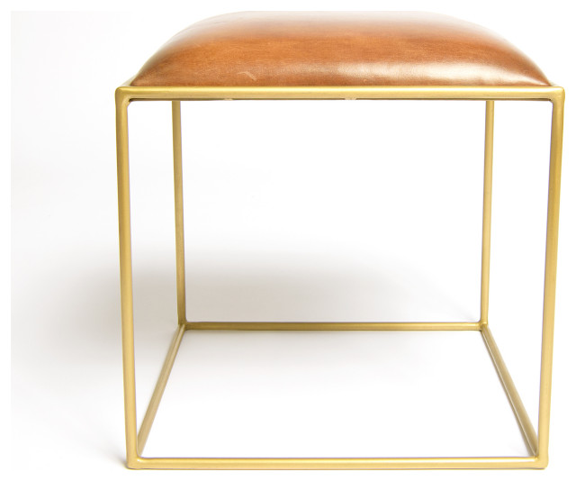 Midcentury Genuine Leather Stool, Small - Contemporary - Vanity Stools ...