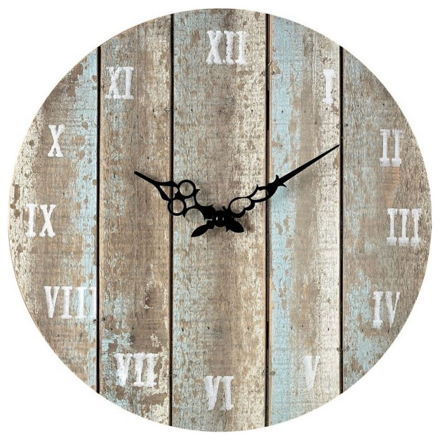 Modern Farmhouse Style Weathered Wood Round Wall Clock in Light Blue ...