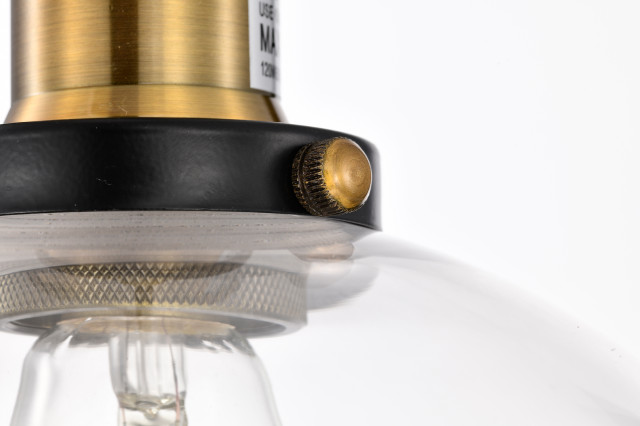 10 in. 1-Light Black and Antique Brass Pendant Light With Clear Dome ...