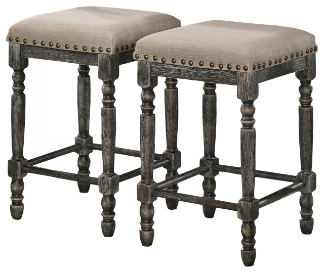 Best Master Furniture Eva 26" Wood Counter Stool in Gray (Set of 2 ...