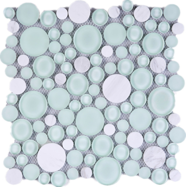 Poppy Bubble Glass Mosaic Tile Sheet, Cloud Mint, Sample - Contemporary ...