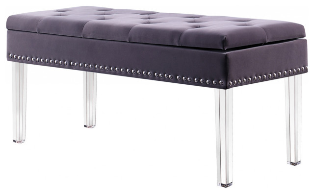 Contemporary Chic Purple Gray and Clear Acrylic Storage Bench ...