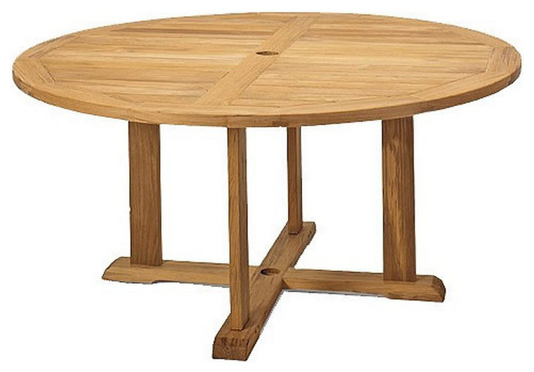 60" Round Dining Outdoor Teak Table - Contemporary - Outdoor Dining ...