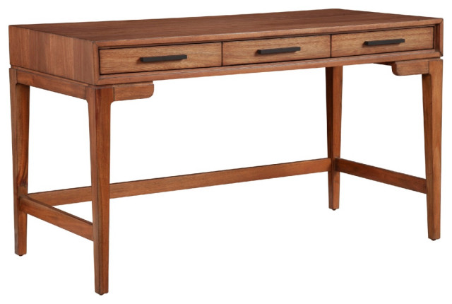 Writing Desk With 3 Drawers And Wooden Frame, Brown - Transitional ...