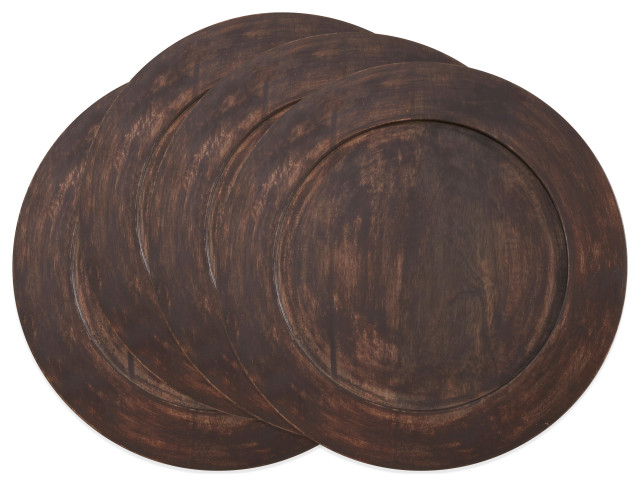 Round Table Chargers With Dark Wood Design, Set of 4 - Rustic - Charger ...