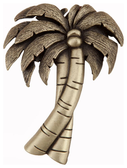 Palm Tree Cabinet Knob, Antique Brass - Tropical - Cabinet And Drawer ...