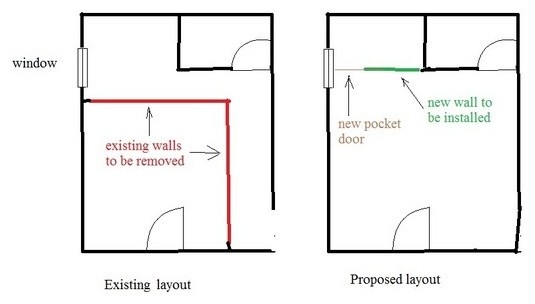 Building a door/wall perpendicular to window