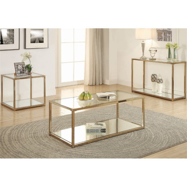 Coaster Cora Contemporary Square Glass Top End Table with Shelf in ...