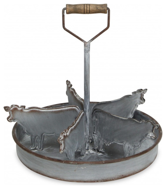 Rustic Metal 5 Slot Tray With Cow Dividers - Farmhouse - Serving Trays ...