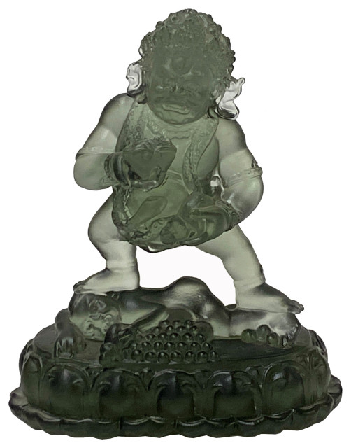 Crystal Glass Pate-de-Verre Moss Green Zambala , Money Deity Statue ...