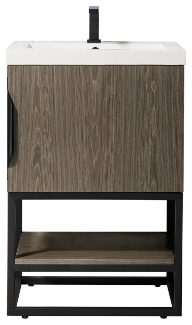 Columbia 24" Vanity, Ash Gray, Matte Black, White Glossy Resin ...