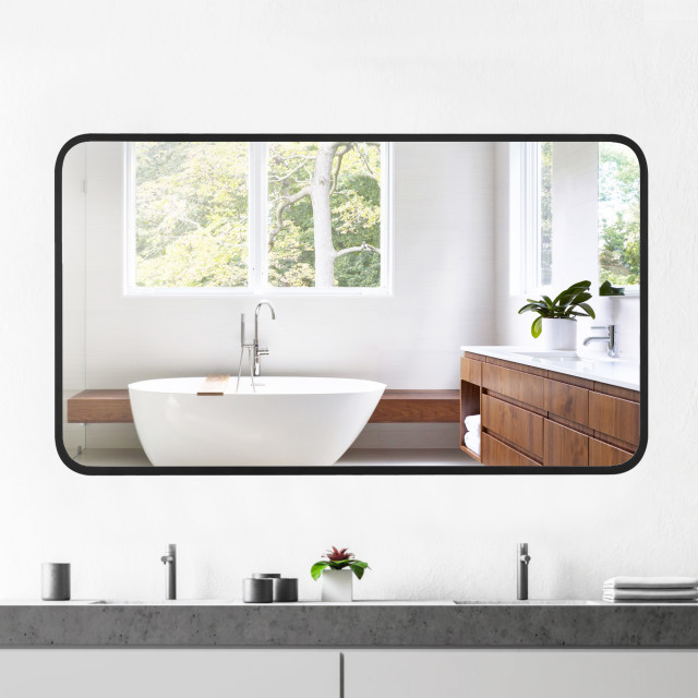Rounded Rectangular Metal Framed Bathroom Vanity Mirror, 30"x48 ...