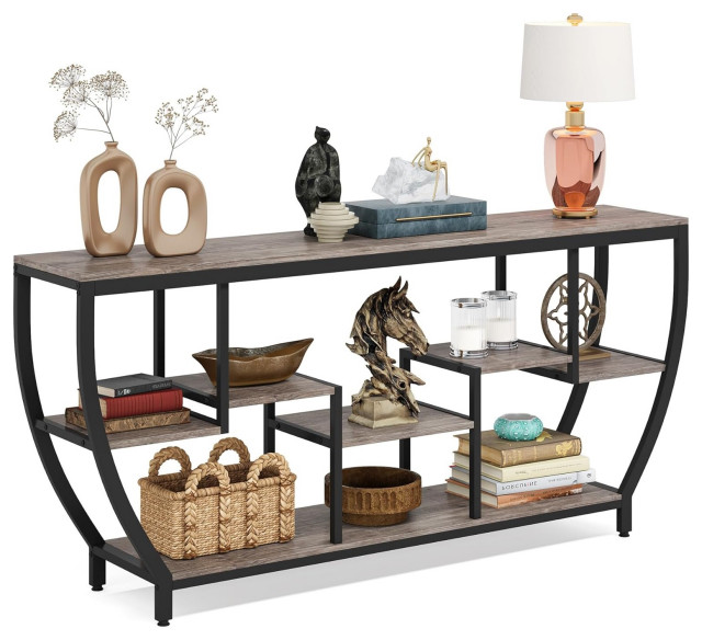 Multifunctional Console Table, Curved Legs With Staggered Shelves ...