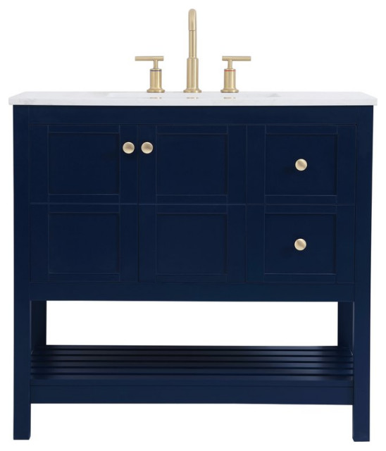 Elegant VF16436BL 36"Single Bathroom Vanity, Blue - Transitional ...