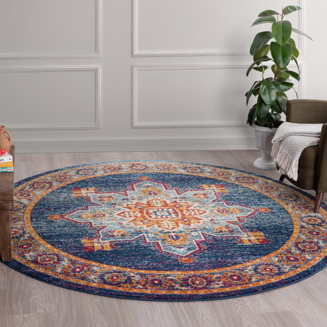 Mila Traditional Medallion Area Rug, 8' Round - Mediterranean - Area ...