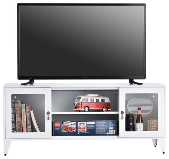 Modern TV cabinet White metal Entertainment Center - Transitional ...