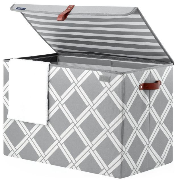 Nautica Folded Large Storage Trunk with Lid, Gray Box Weave ...