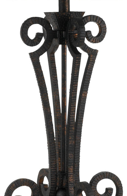 Triangle Shade Table Lamp with Ribbed Scroll Design Metal Base, Brown ...
