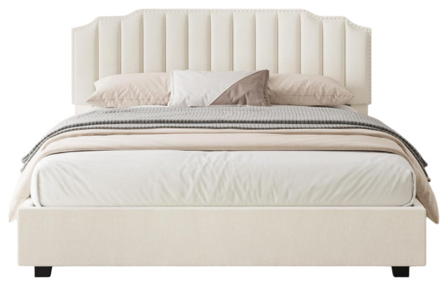 Classic Platform Bed, Lifting Design With Storage & Channeled Headboard ...