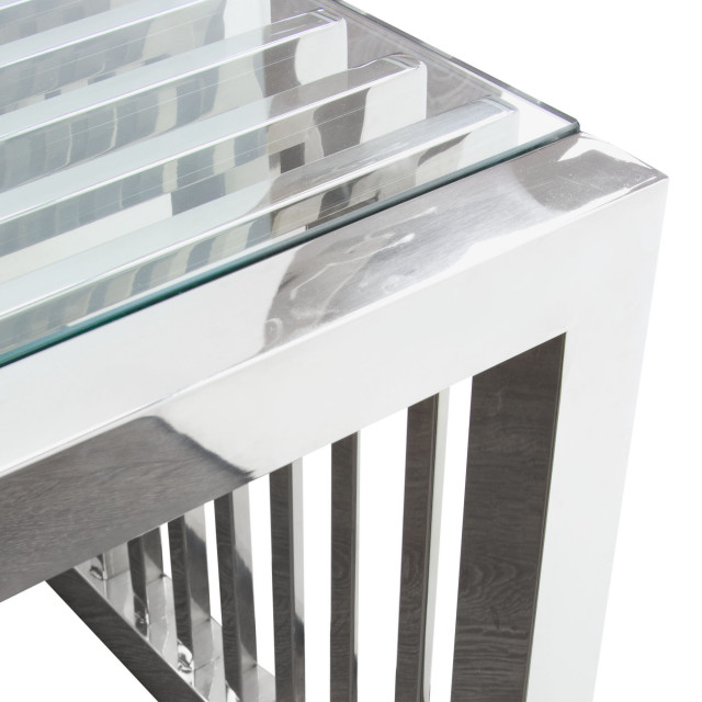 SOHO Rectangular Stainless Steel Cocktail Table Clear, Tempered Glass ...