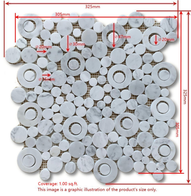 Bubble Mosaic Tile Carrara Venato Carrera Marble Circle Honed, 1 sheet ...