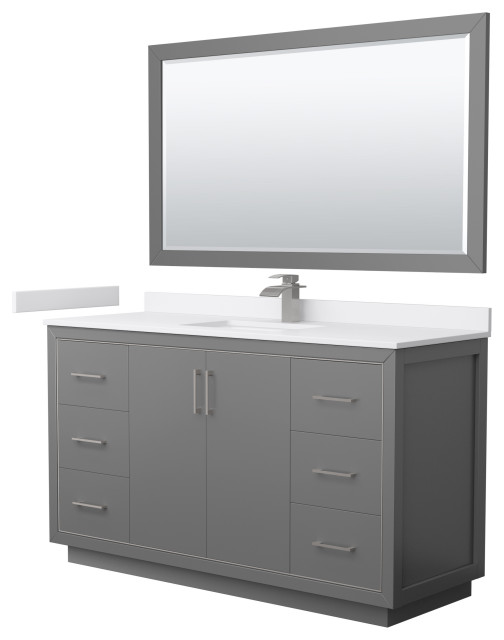 Icon 60" Single Vanity, Dark Gray, White Marble Top, Nickel Trim, 58 ...