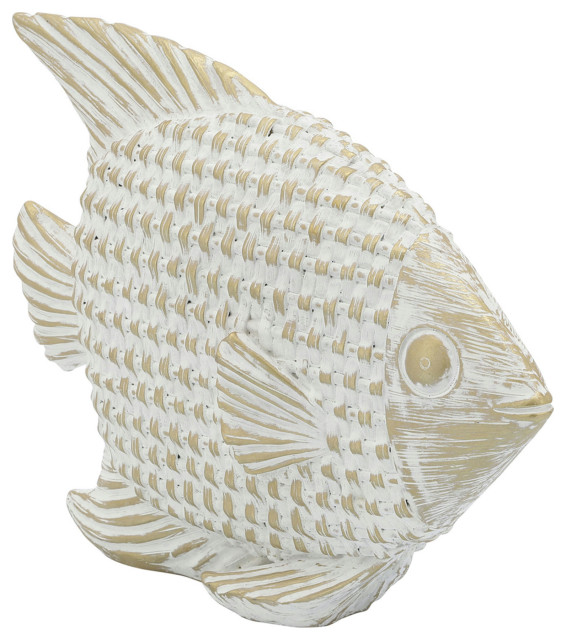Cer,7"h,standing Fish Deco,wht/gld - Beach Style - Decorative Objects ...