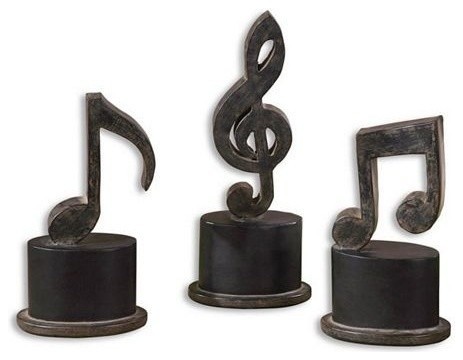 Metal Musical Notes Sculpture Set 3 Classical Music Statues Aged Black ...