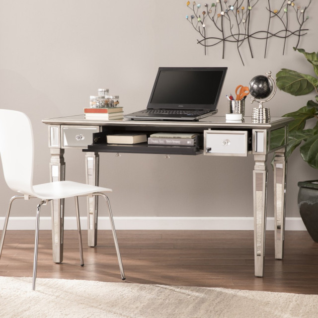 Silver Matte Mirrored Writing Desk - Transitional - Desks And Hutches ...