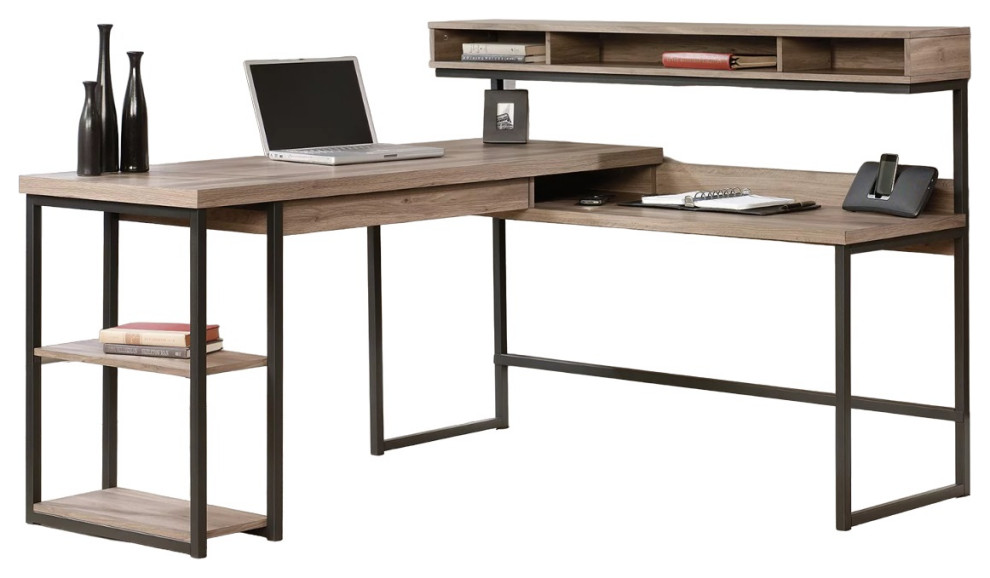 Modern Corner Desk, Spacious Dual Worktop & Ample Storage Space, Black ...